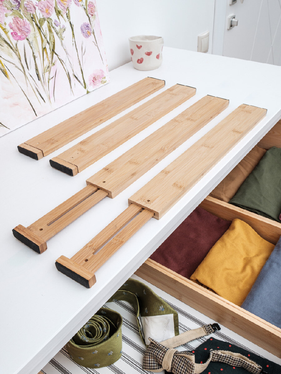 Разделители для ящика раздвижные из бамбука, 4 шт, DOUBLE GREEN