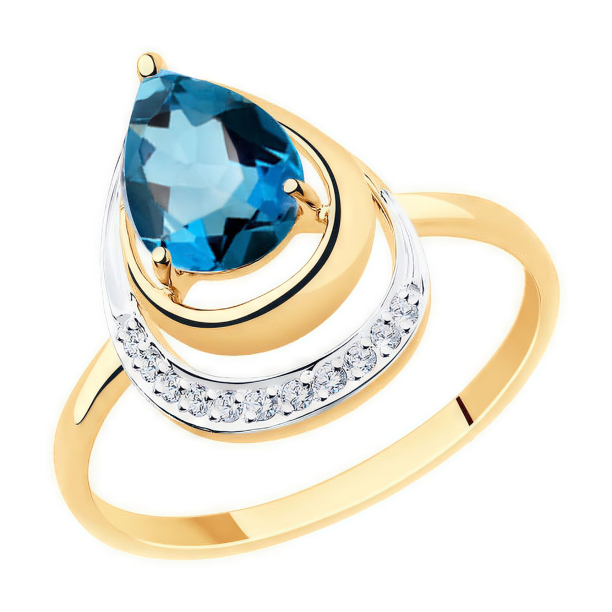 Кольцо, красное золото, 585 проба, топаз, фианит