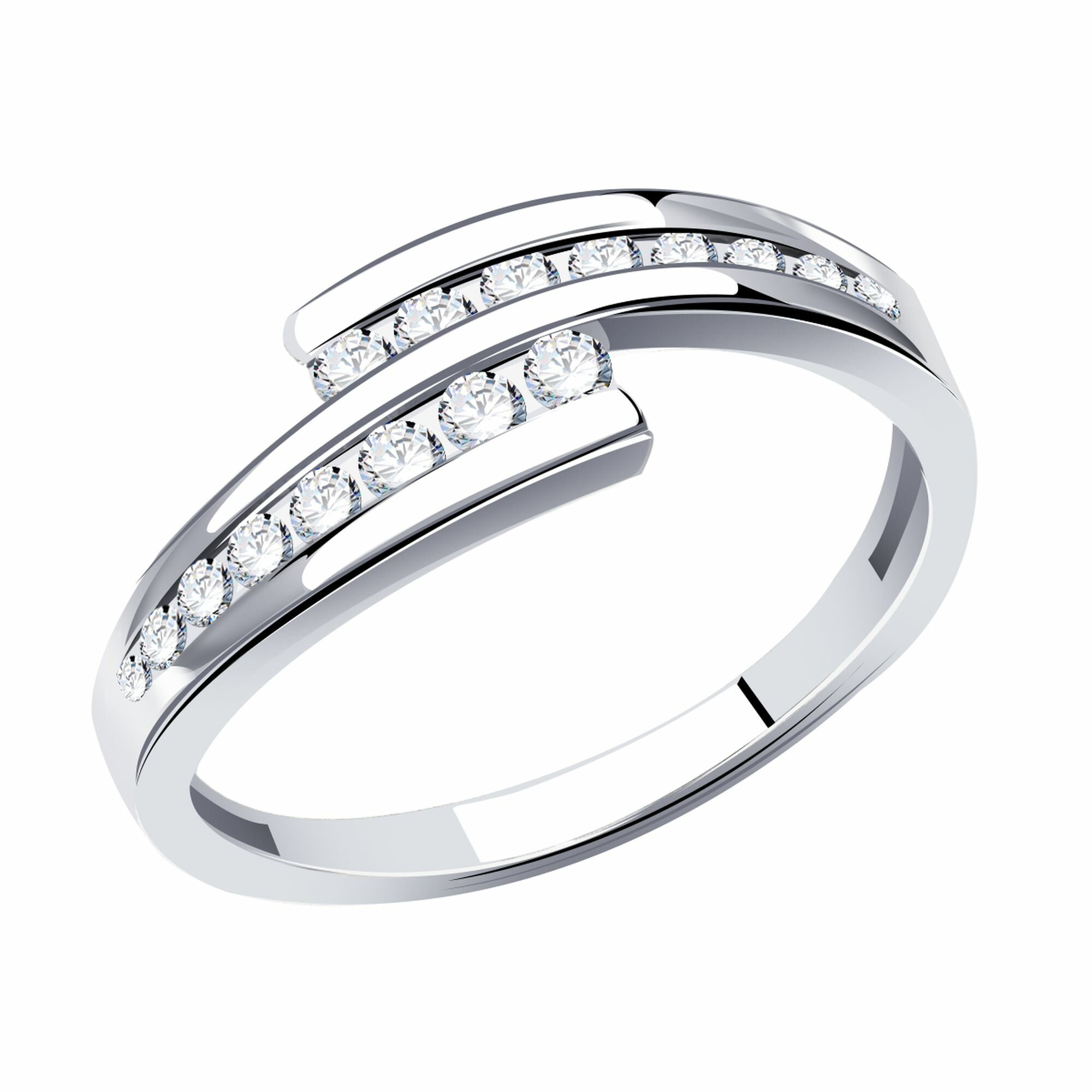 Кольцо дорожка, белое золото, 585 проба, бриллиант