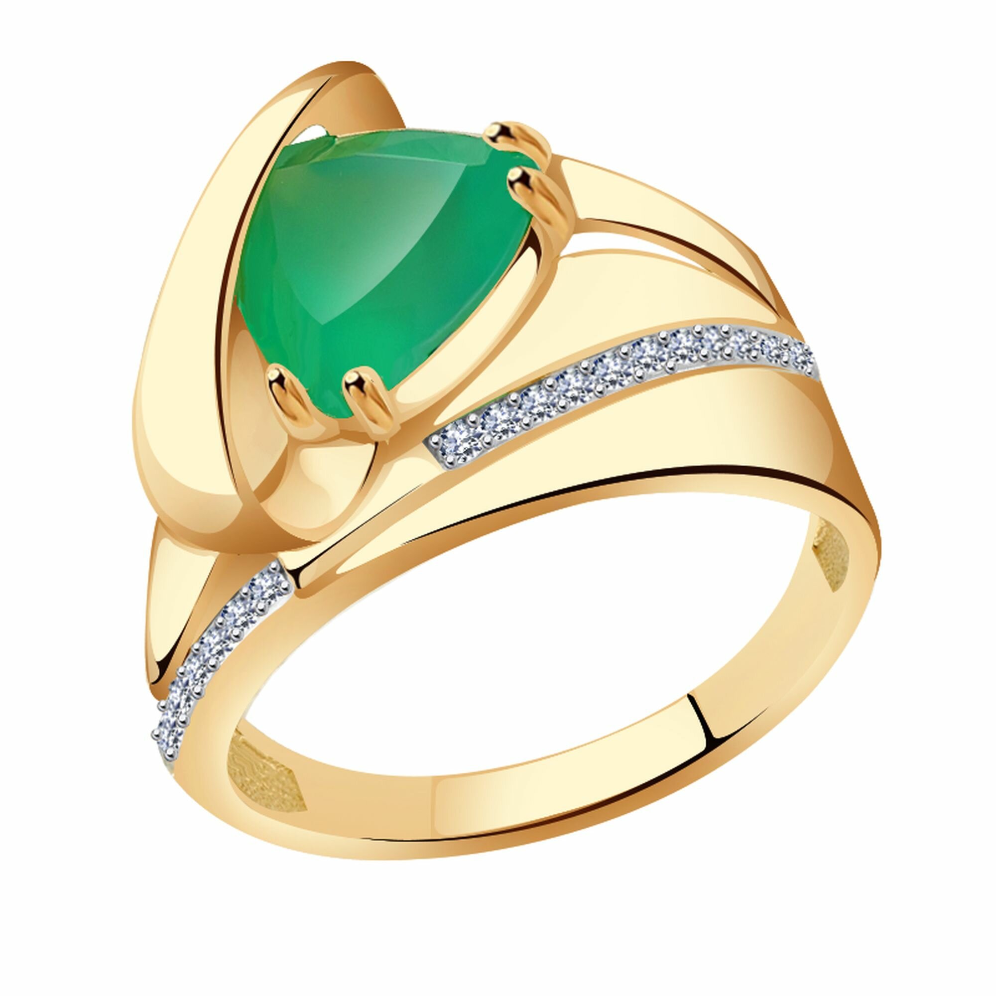 Кольцо, красное золото, 585 проба, агат, фианит