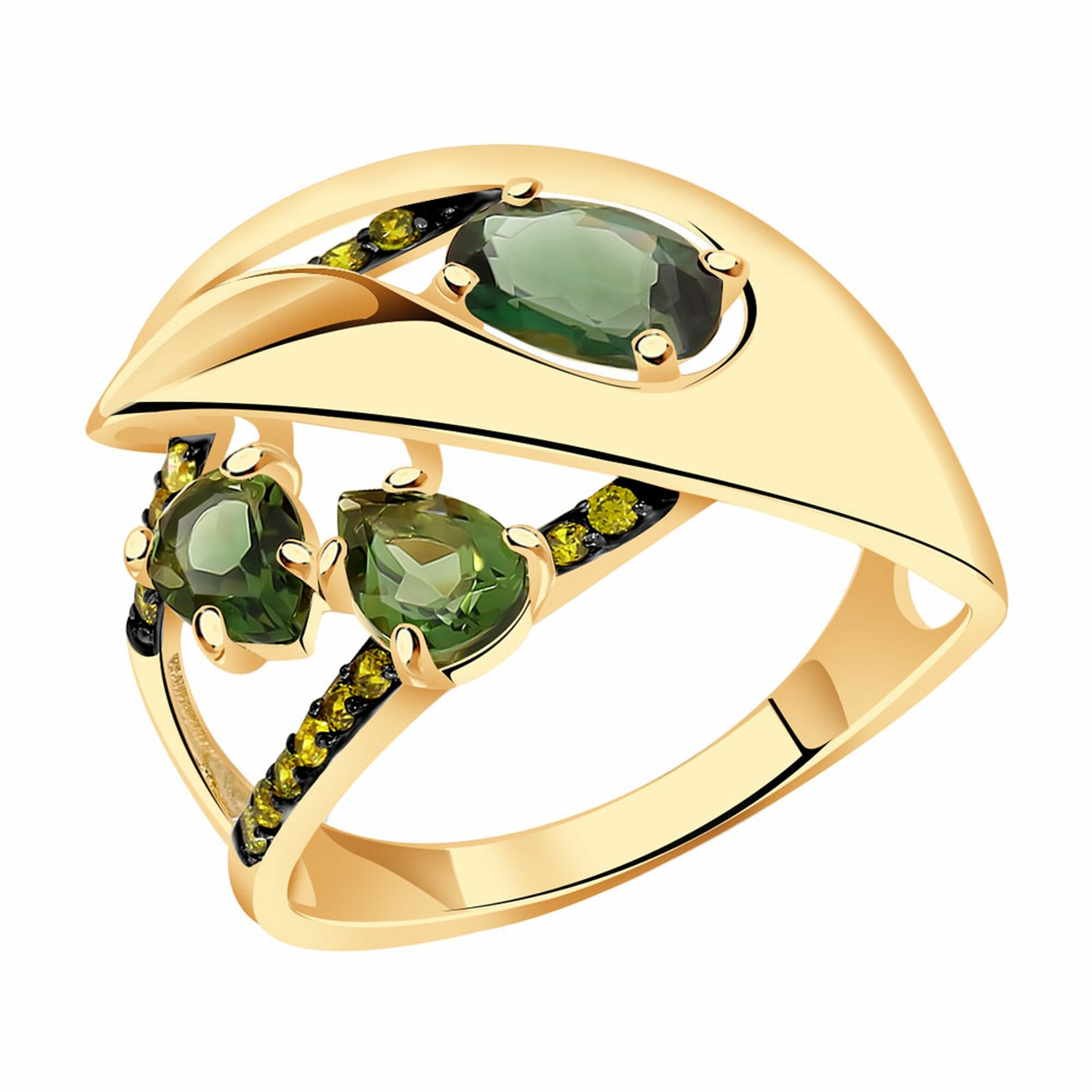 Кольцо, красное золото, 585 проба, турмалин, фианит