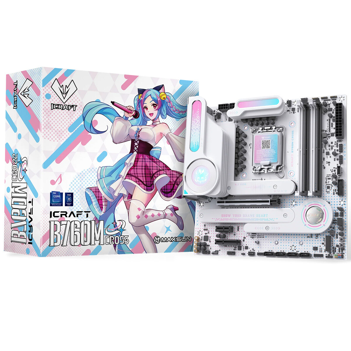 Материнская плата Maxsun MS-iCraft B760M CROSS уц-2 B760, LGA1700, 4*DDR5, 1*PCIEx16, 1*PCIEx4, 1*PCIEx1, 3*M.2, 1*TypeC, 6*USB3.2Gen1, 8*USB2.0, 4*SATA3.0, 2.5G, DP, HDMI, M-ATX, RTL