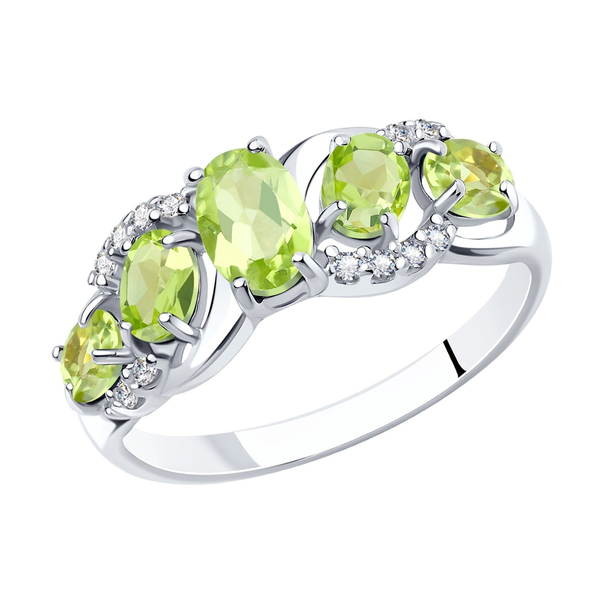 Кольцо, серебро, 925 проба, родирование, хризолит, фианит