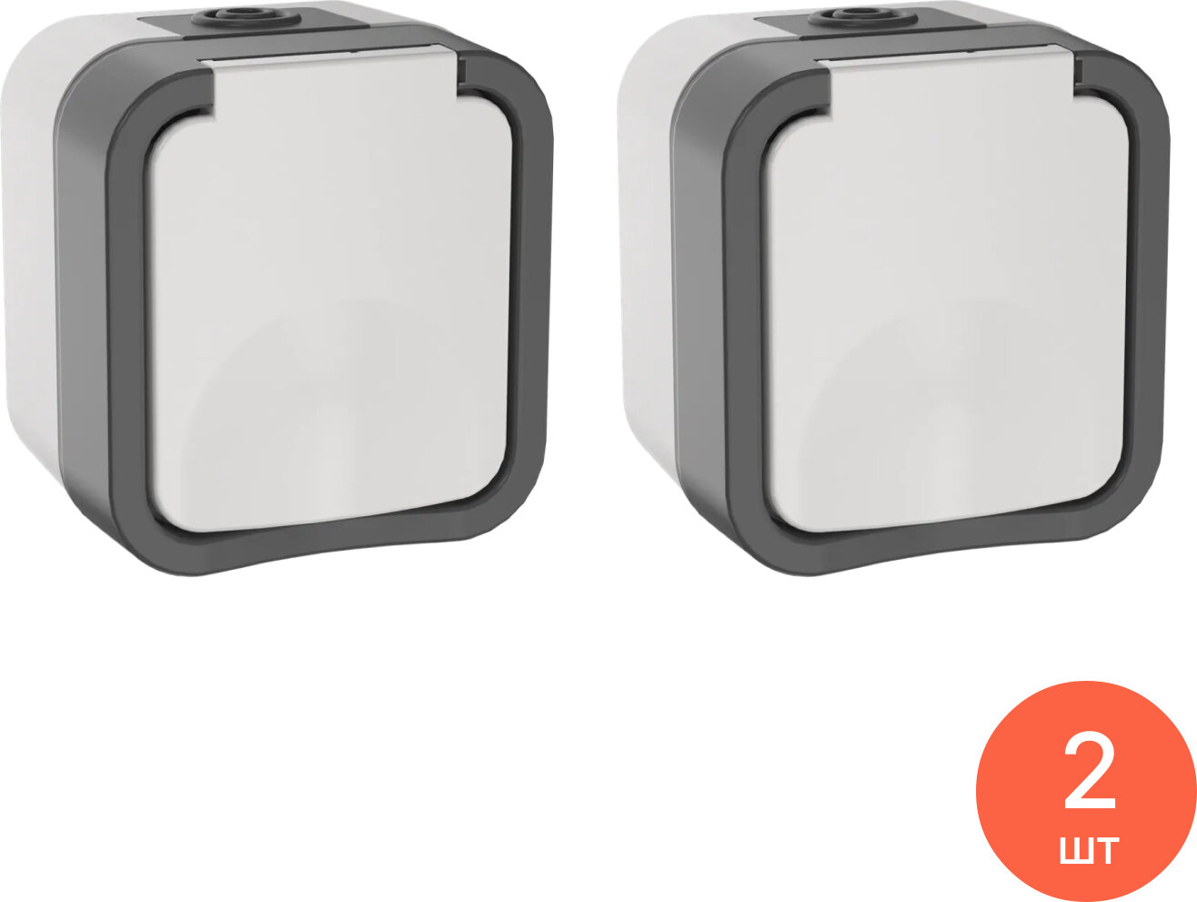 Розетка силовая штепсельная IEK / ИЭК TORS TS220, 16А 250В IP55, белая, с заземляющим контактом и крышкой, TS-R16-16-55-K41 (комплект из 2 шт)
