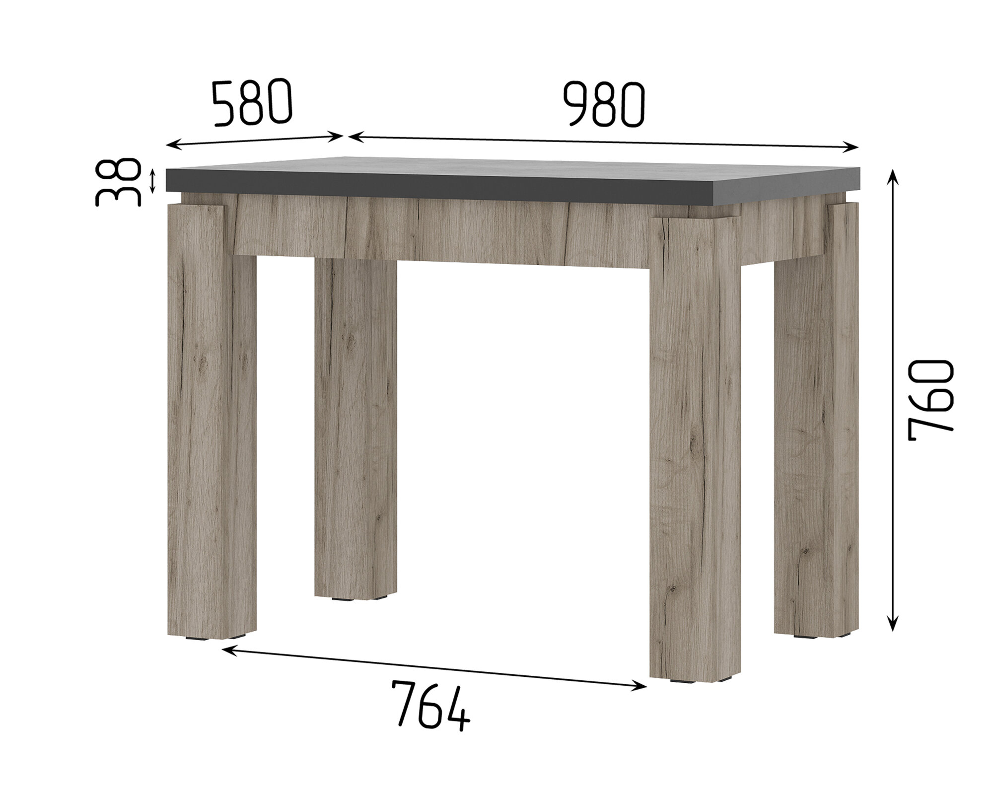 Стол обеденный Эдинбург 98х58 цвет Дуб крафт серый/железный камень Стендмебель
