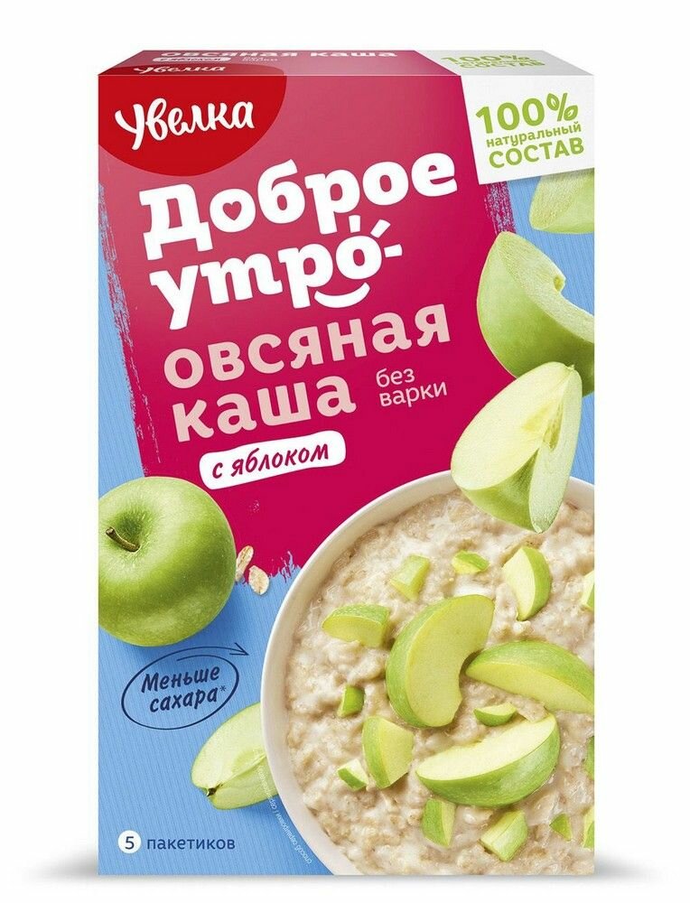 Увелка Каша овсяная, Сиюминутка, с яблоком, 5 пакетиков по 40 гр в упаковке