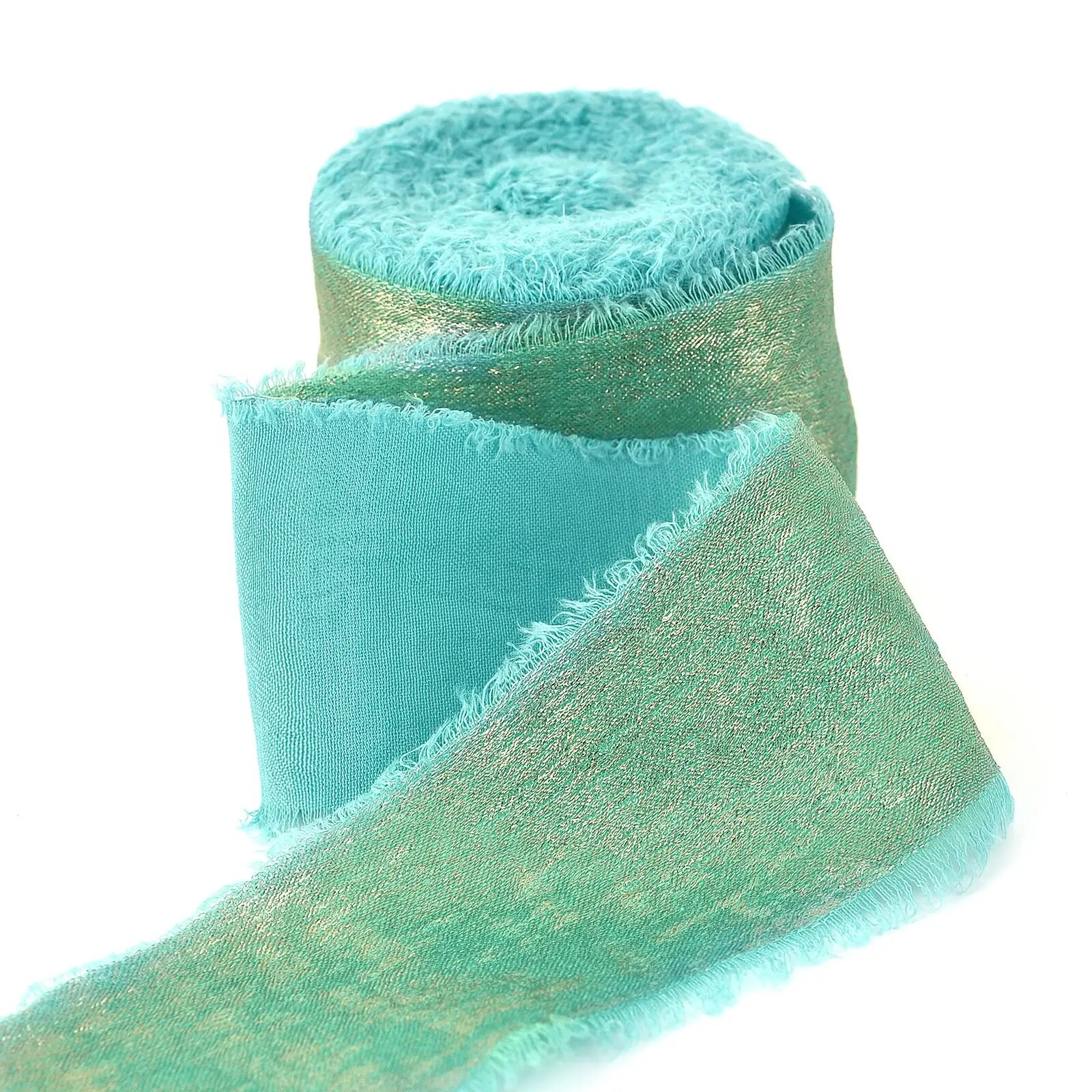 Лента шелковая бирюзовая с золотом, 5 метров, Silk Ribbon Q