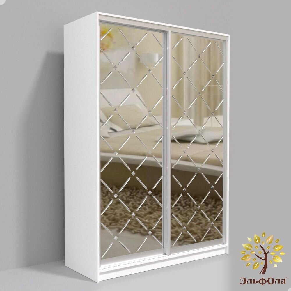 Шкаф- купе ЭльфОла "Диамант" 152*45*240 см, белый шагрень, гравировка на зеркале