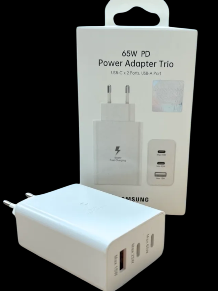 Сетевое Зарядное Устройство Samsung 65W PD adapter trio USB-Cx2 Ports, USB-A port White (Белый) Original