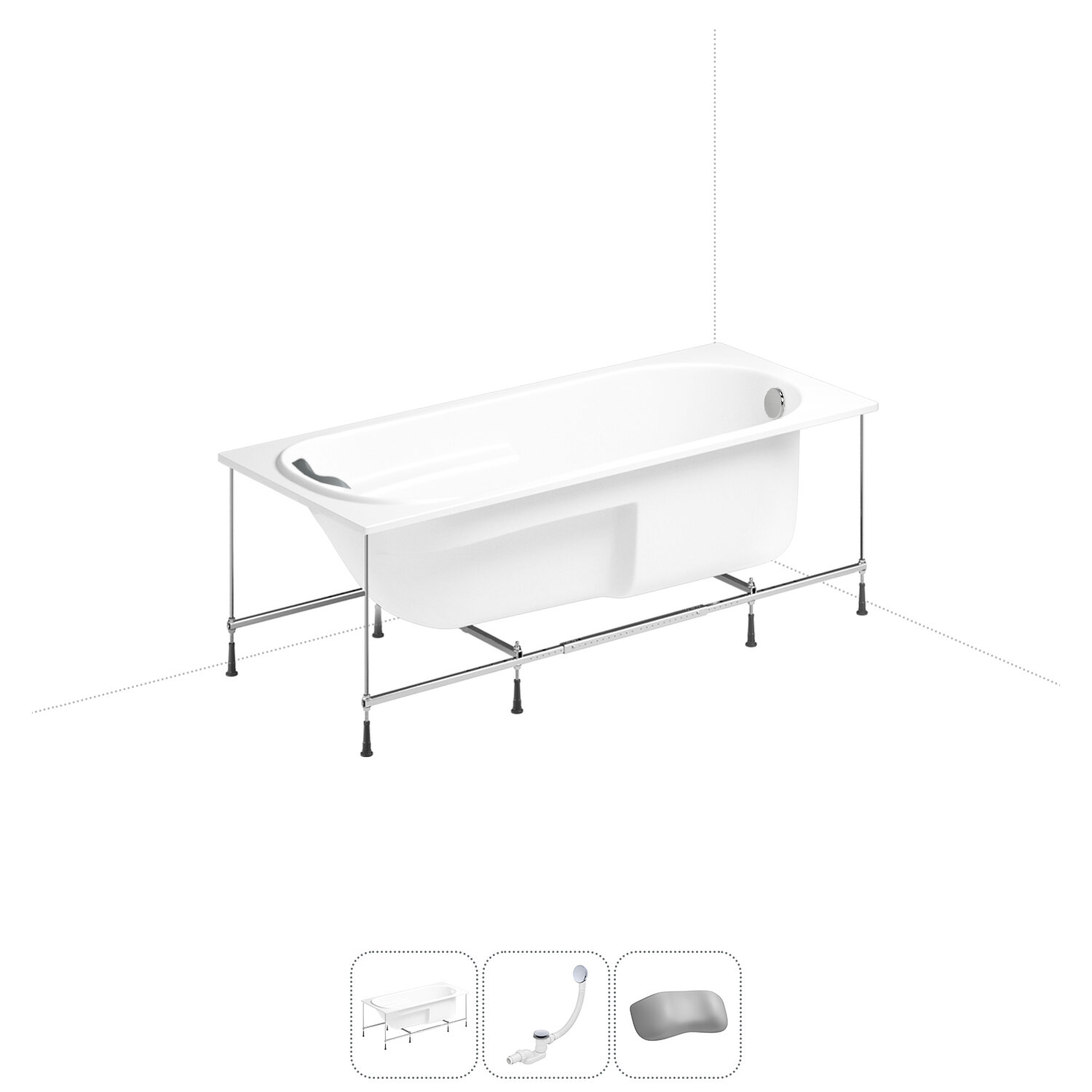 Акриловая ванна 150x75 с каркасом Lavinia Boho Bristol 20220969R в наборе 4 в 1: прямоугольная ванна 150 x 75 см, каркас, слив-перелив, подголовник