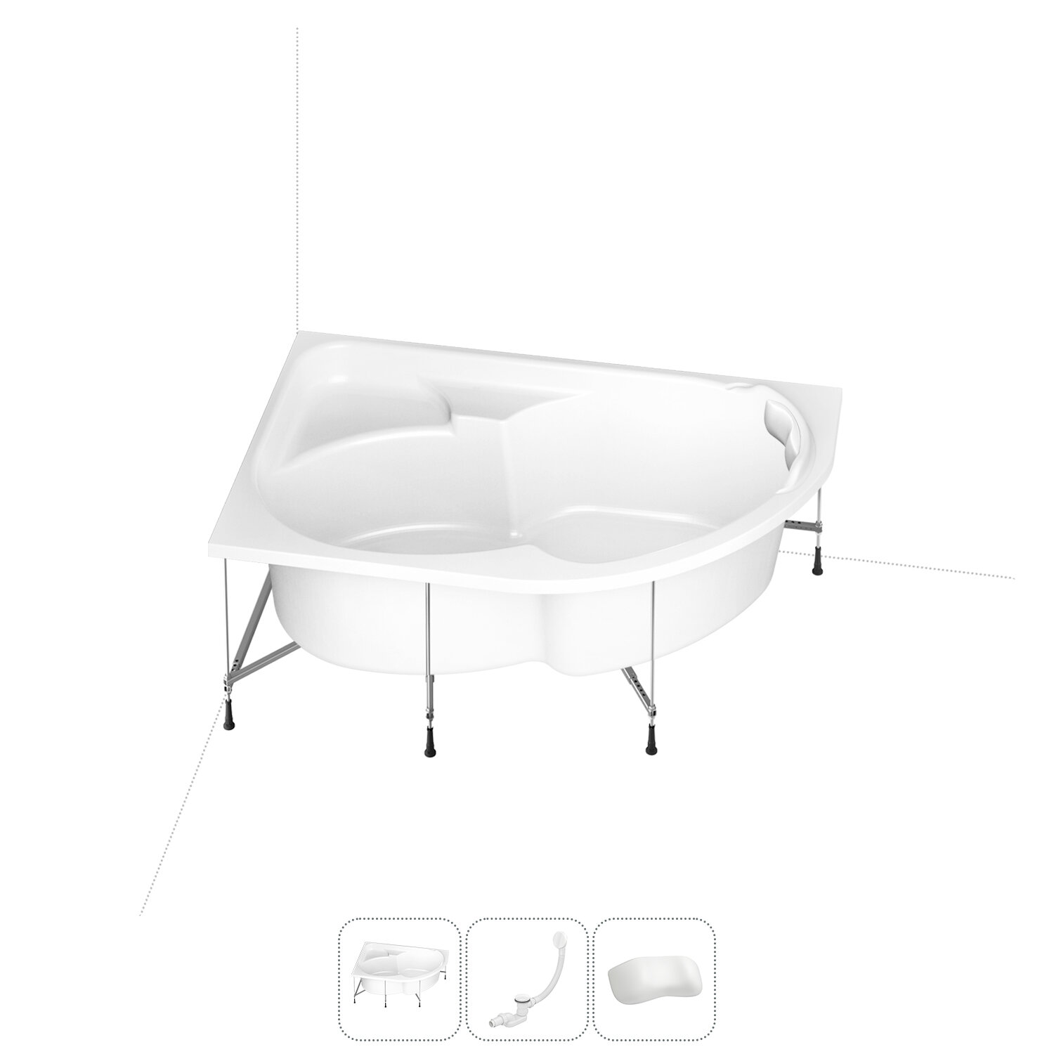 Угловая ванна акриловая 170 x 105 с каркасом Lavinia Boho Grance Hill 20220982R в наборе 4 в 1: асимметричная ванна (левый разворот), каркас, слив-перелив, подголовник