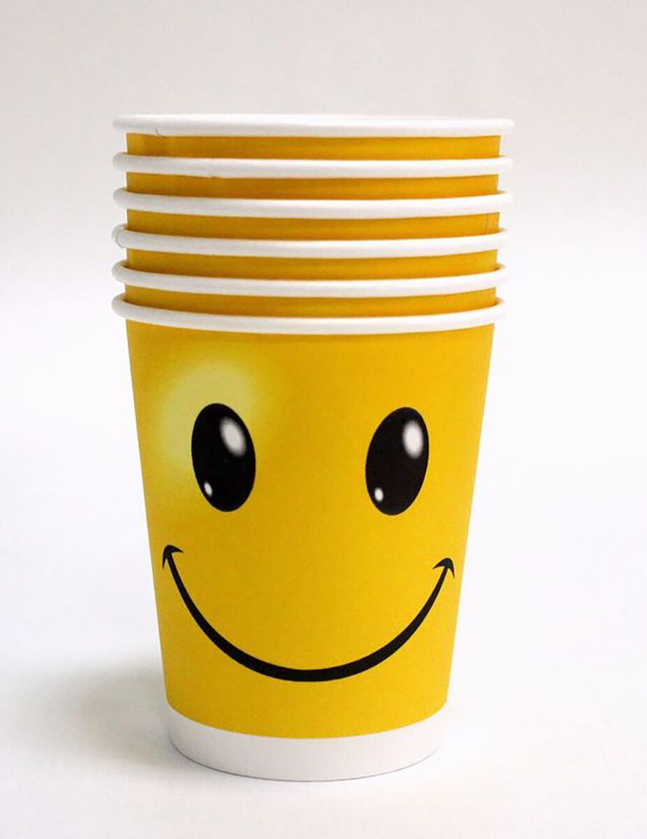 Стаканы Сфера "Смайл", 220 мл, биоразлагаемые, желтые, 6 штук