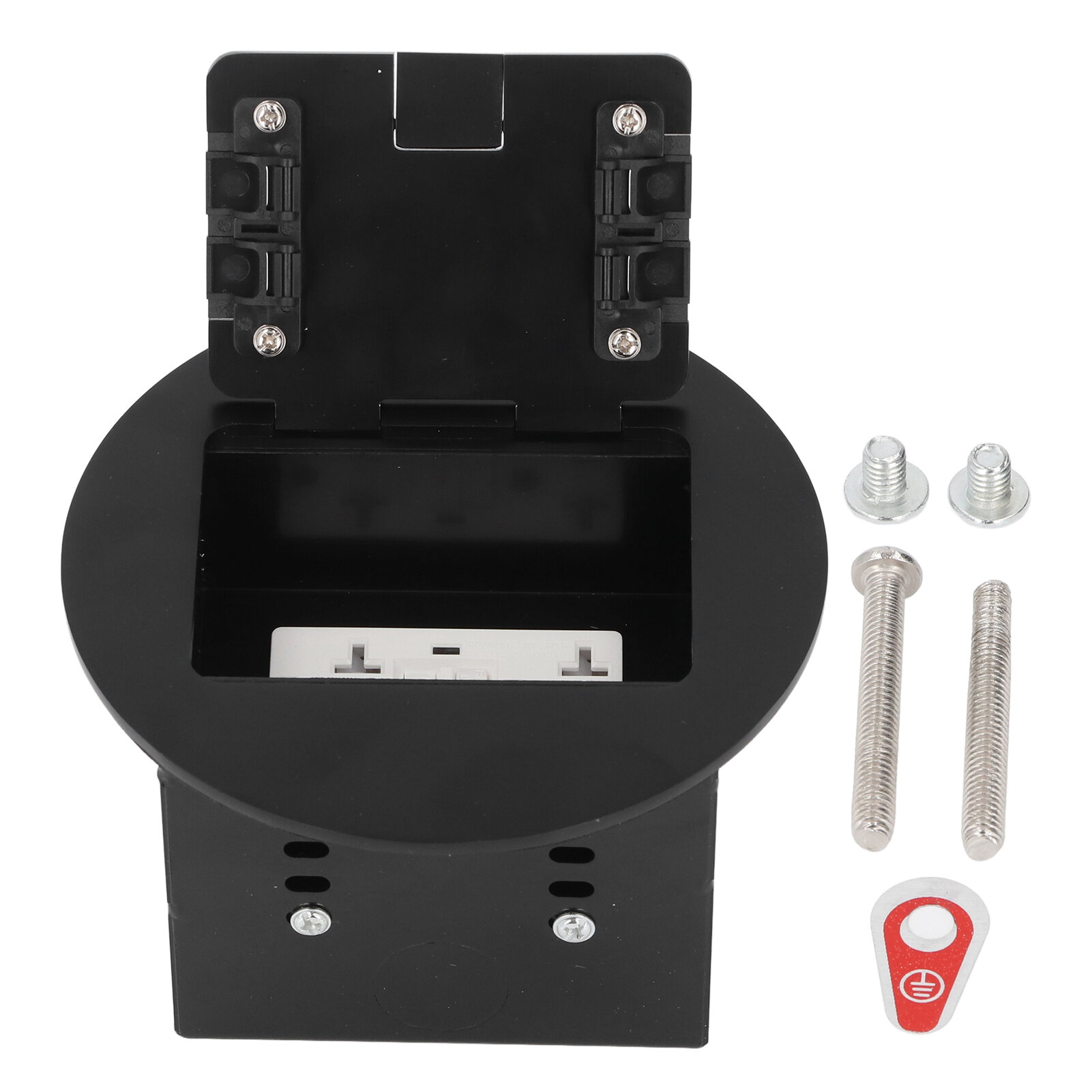 Electrical Outlet Box Kit Stainless Steel Round Recessed Floor Receptacle Dual 3 Prong Standard Sockets 20A 2500W Black
