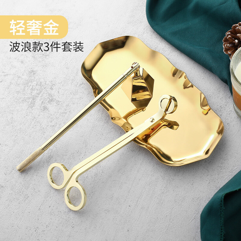 Кросс-бордерный новый инструмент для ароматических свечей инструмент для тушения свечей ins для дома ножницы для свечей из нержавеющей стали набор инструментов для тушения свечей diy Золотой 3-компонентный набор [цветная коробка + ножницы + 2-в-1 крышка