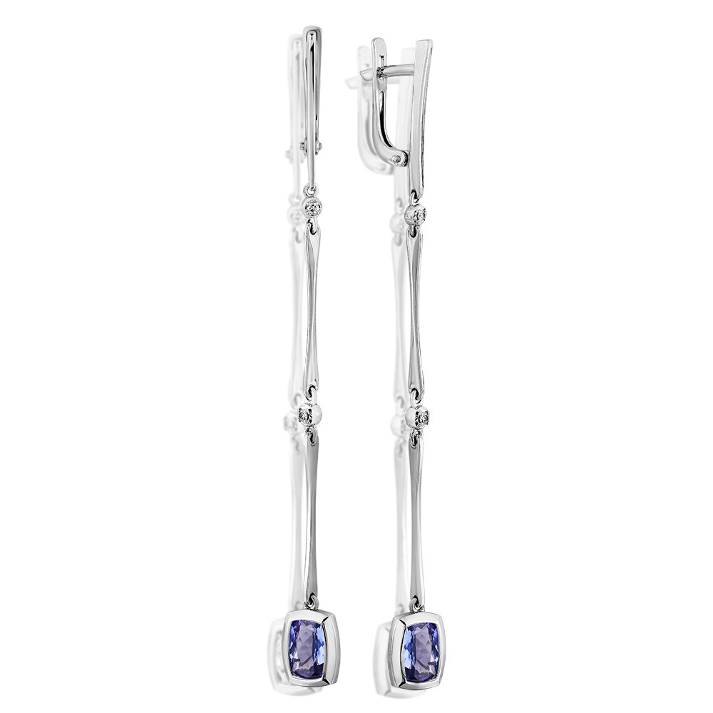 Серьги, белое золото, 585 проба, танзанит, бриллиант