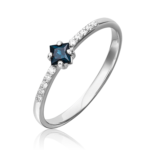 Кольцо, белое золото, 585 проба, бриллиант, сапфир