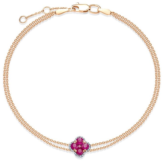Браслет-цепочка, красное золото, 585 проба, родирование, рубин