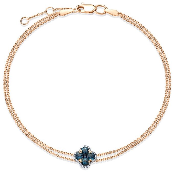 Браслет-цепочка, красное золото, 585 проба, родирование, сапфир