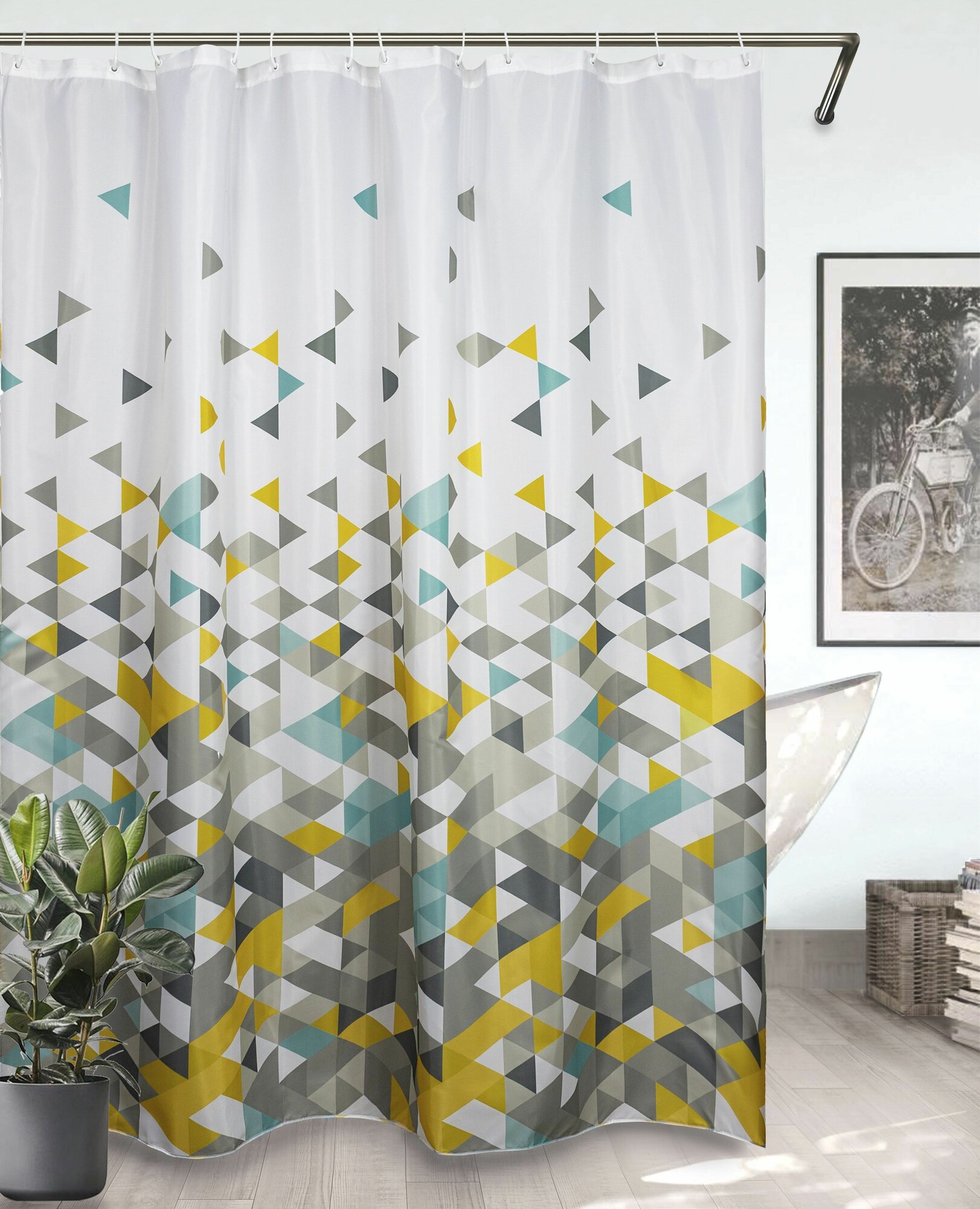 Штора для ванны занавеска для ванной Bath Plus 180x180 Треугольники с кольцами