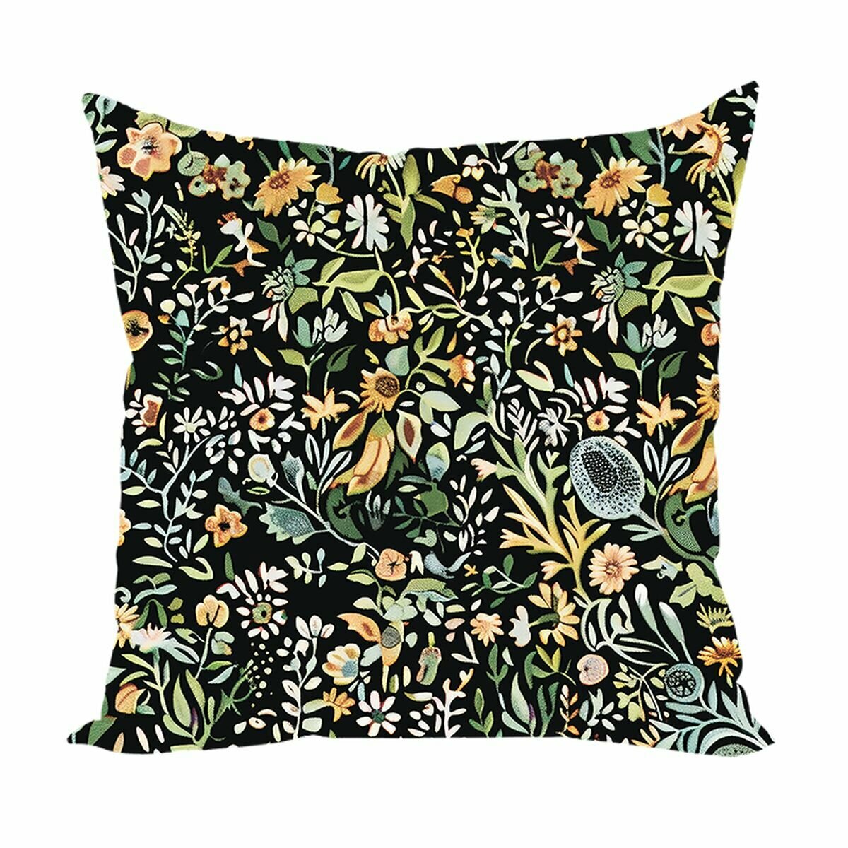 Чехол для подушки Луговые цветы на черном Моррис 40х40 велюр