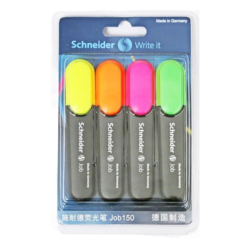 Хайлайтер Schneider JOB150, 4 цвета, наклонная головка