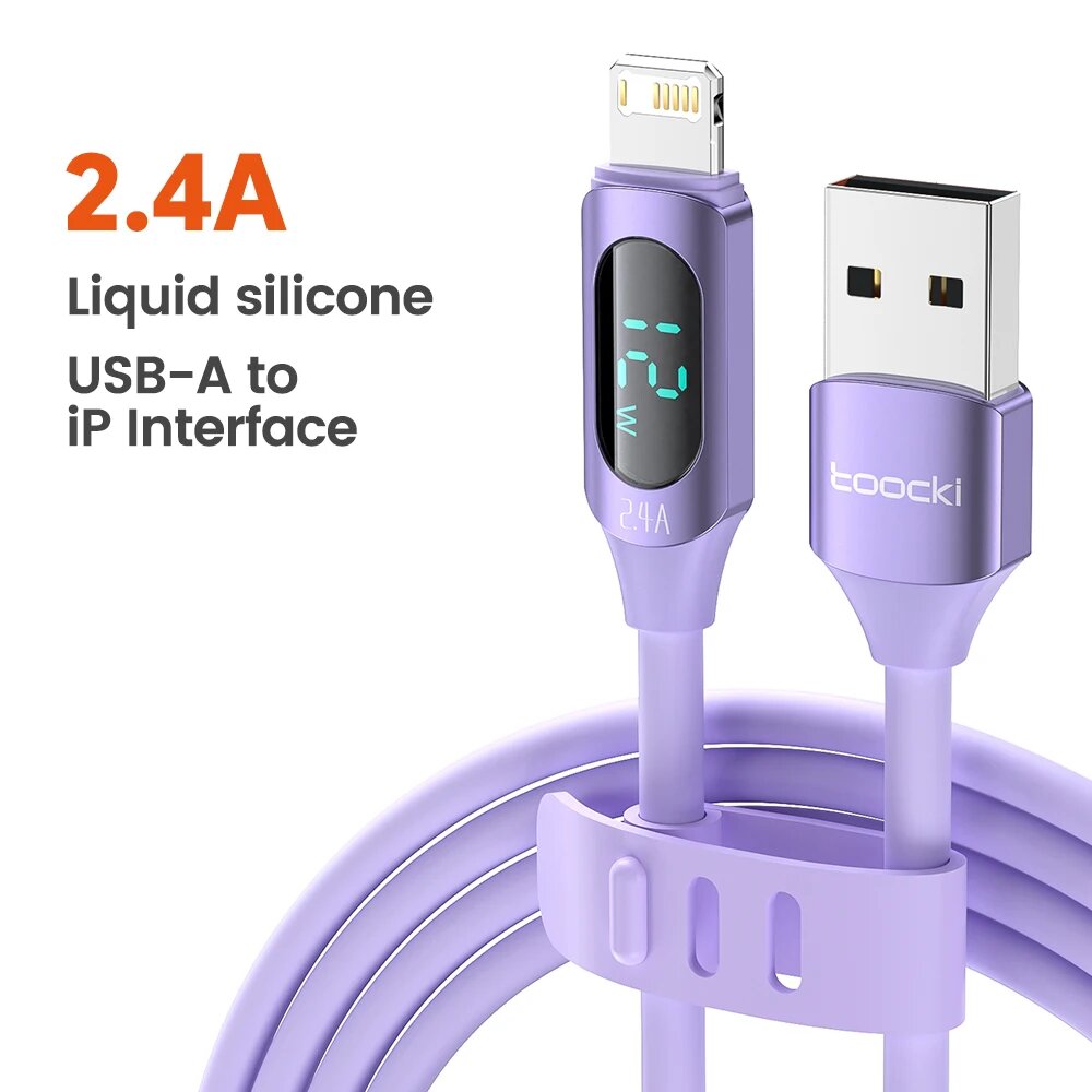 Toocki 2,4A USB-кабель для быстрой зарядки для iPhone 14 13 12 11 Pro Max X XR Mini Plus 2m, Purple