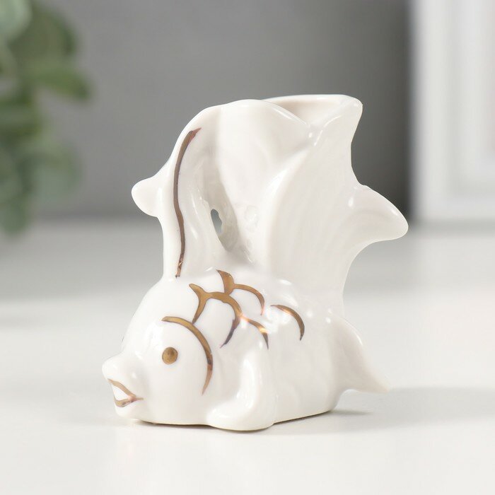 Фигурка керамика подставка д/зубочисток «Белая рыбка», с золотом, 5.2×4×5.5 см