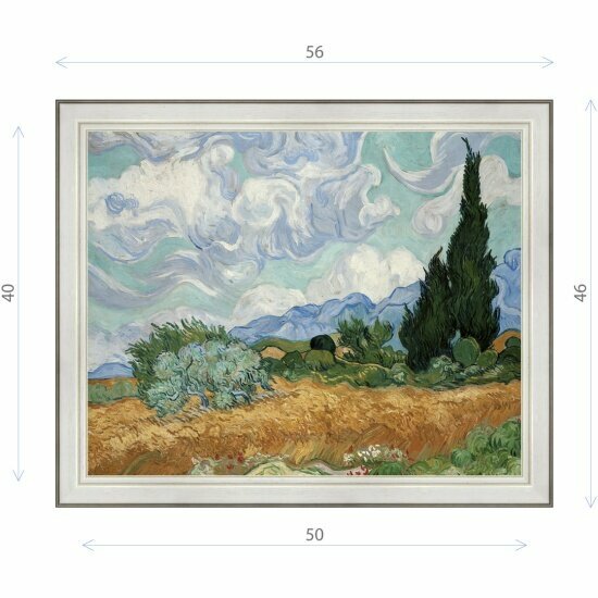 Картина Декор Депо Винсента Ван Гога Пшеничное поле с кипарисами Матовая бумага в раме без стекла 46х56 см