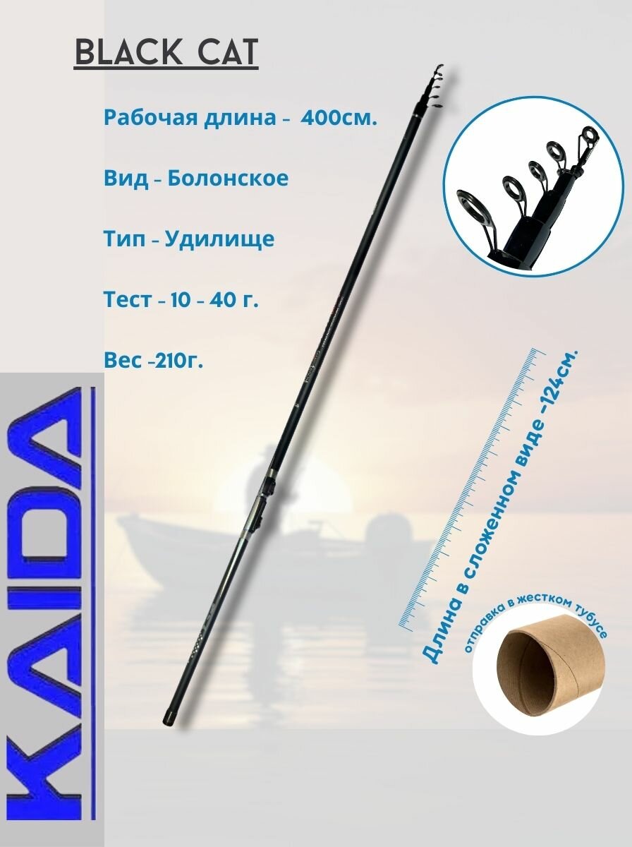 KAIDA удочка для рыбалки с кольцами BLACK CAT 4,0м, карбон