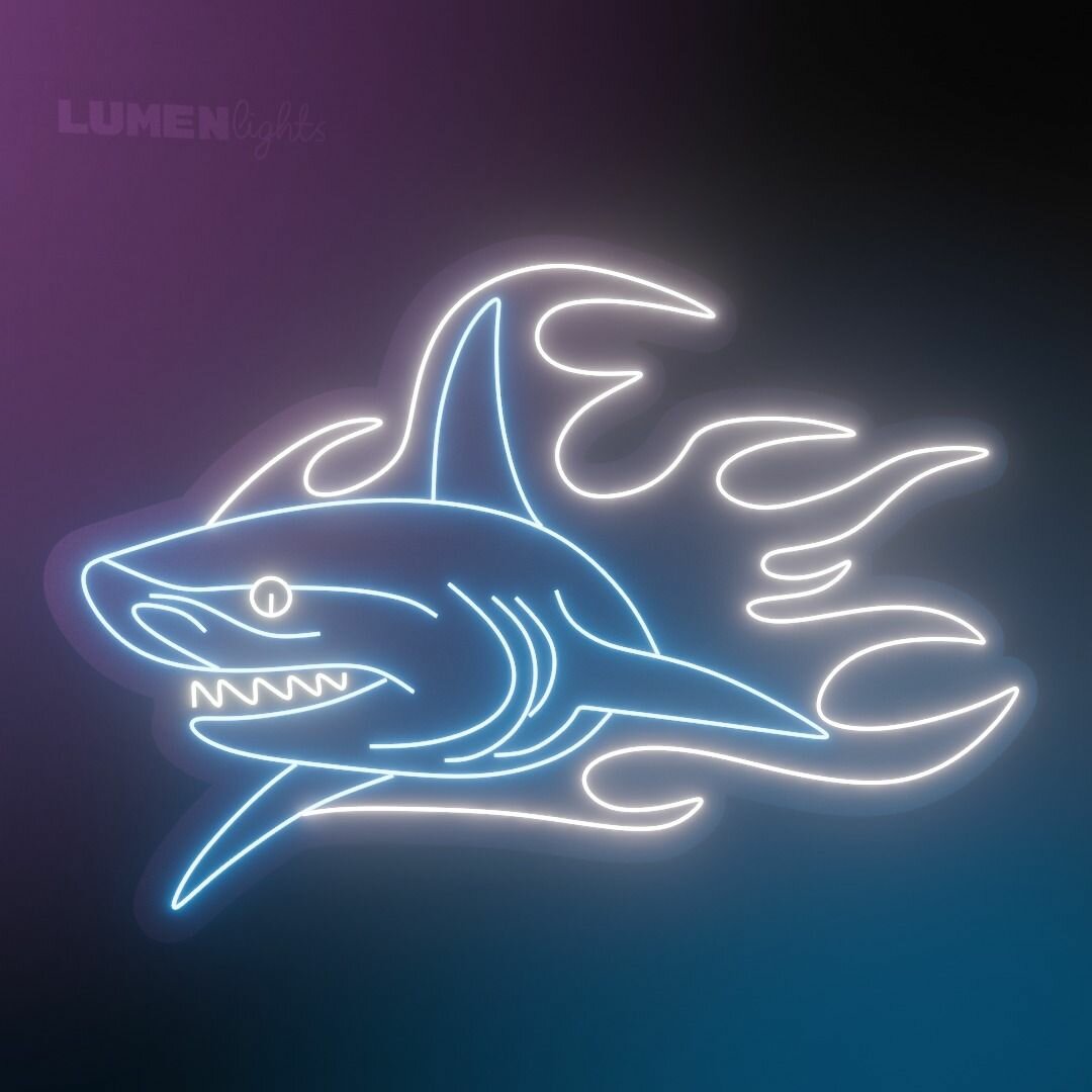 Неоновая вывеска, светильник декоративный Акула, 57х38 см.