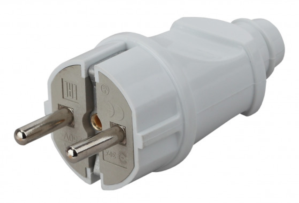 Вилка силовая кабельная ЭРА Vx2-W прямая с заземлением из ABS-пластика для провода ПВС 3х1.5мм2, белая, степень защиты IP20, 3500Вт 16А / электрика