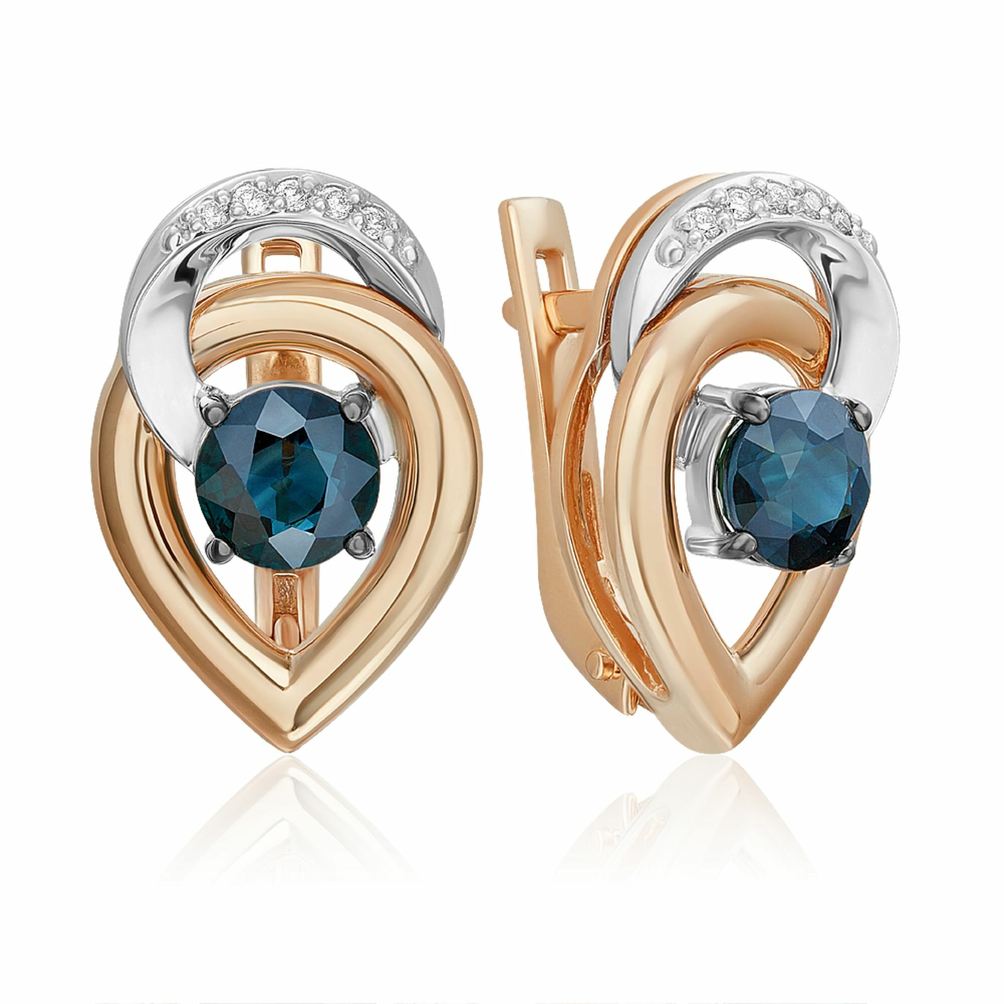 Серьги, комбинированное золото, 585 проба, бриллиант, сапфир