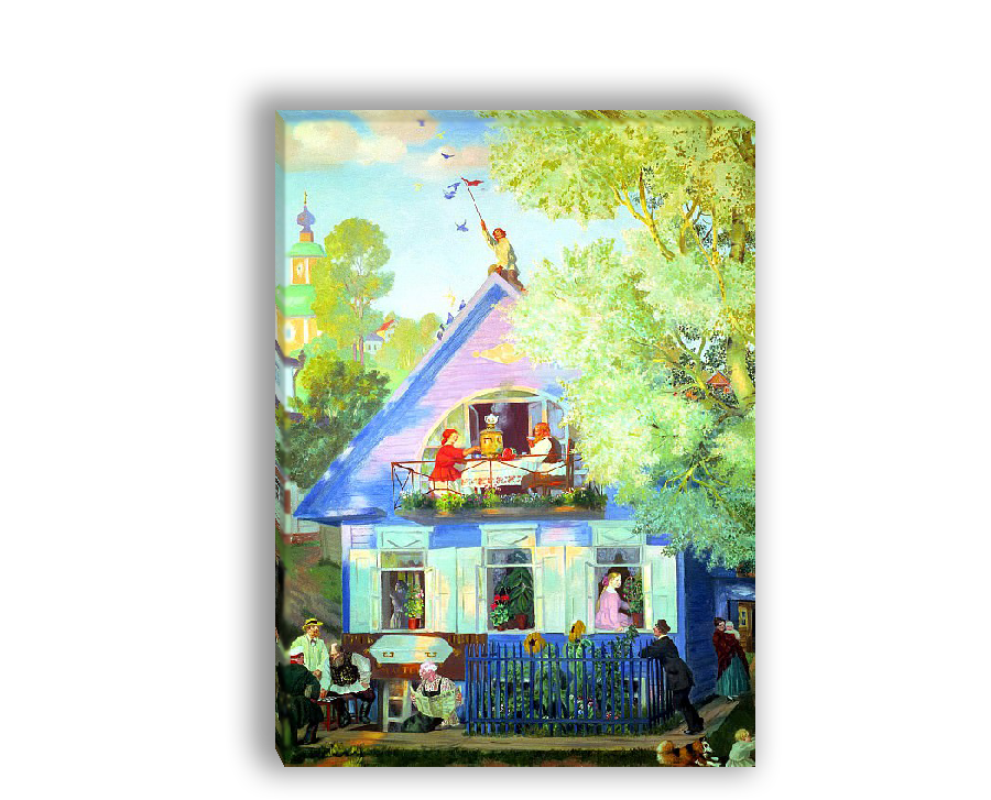 "Голубой домик", Кустодиев Борис Михайлович, картина (репродукция) (30х41 см / на подрамнике)