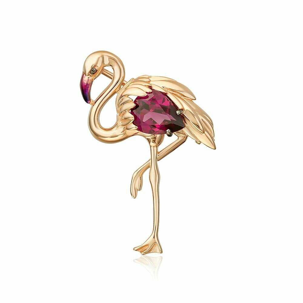 Брошь, красное золото, 585 проба, эмаль, гранат