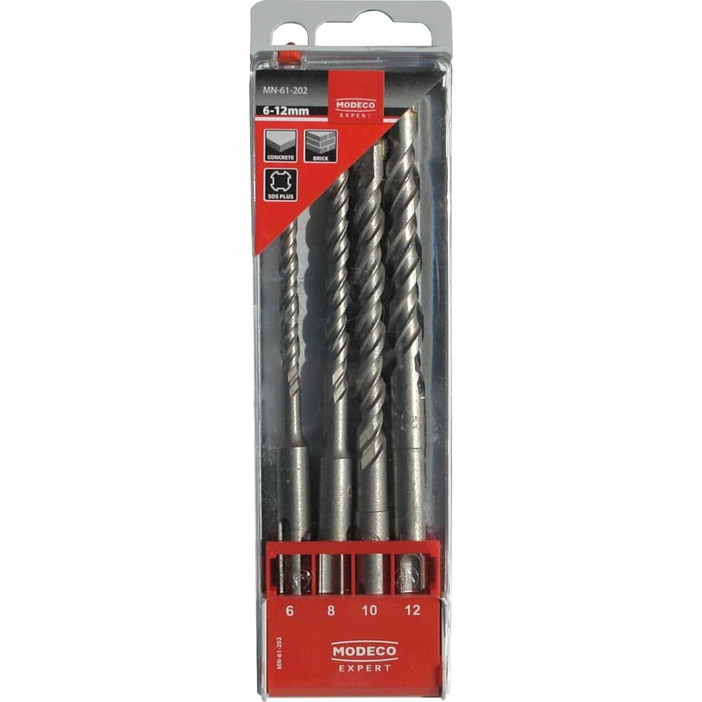 Набор буров SDS+ 4 шт, 6-8-10-12x160 мм MODECO MN-61-202