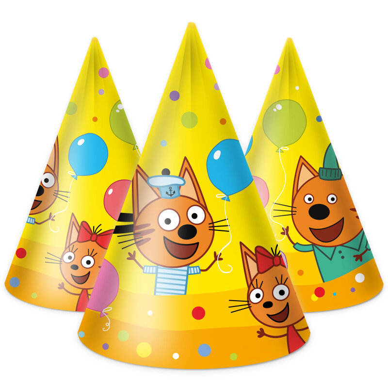 Колпаки, Три Кота, Веселый День Рождения, Желтый, 6 шт. в уп