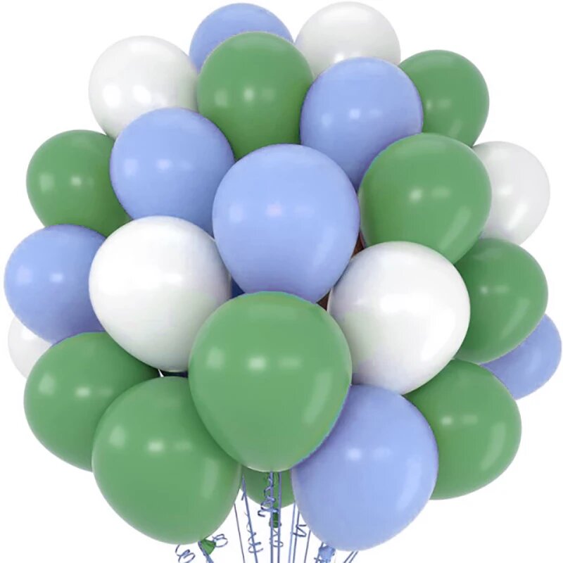 Ретро авокадо зелёно-синие латексные шары YUEYAO Зеленый, Blue green white, 12 дюймов, 30pcs
