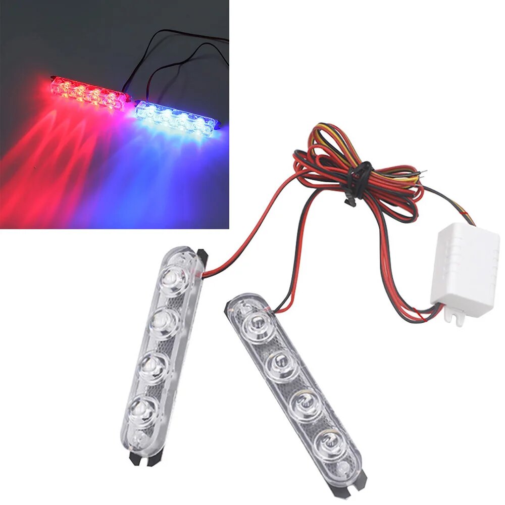 2 шт. LED стробоскопы Red Blue для авто и мото