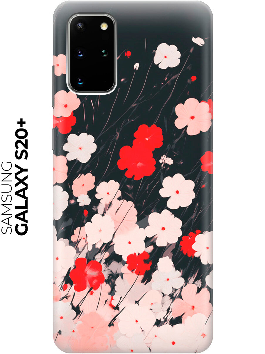 Силиконовый чехол на Samsung Galaxy S20+ с принтом "Бело-красные цветы"