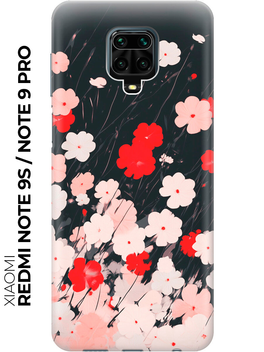 Силиконовый чехол на Xiaomi Redmi Note 9s / Note 9 Pro с принтом "Бело-красные цветы"
