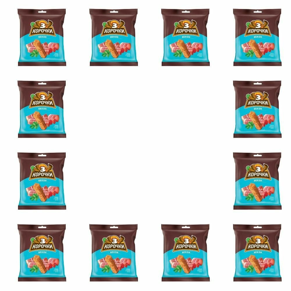 Сухарики ржано-пшеничные со вкусом бекона 3 Корочки, 40 г, 12 уп
