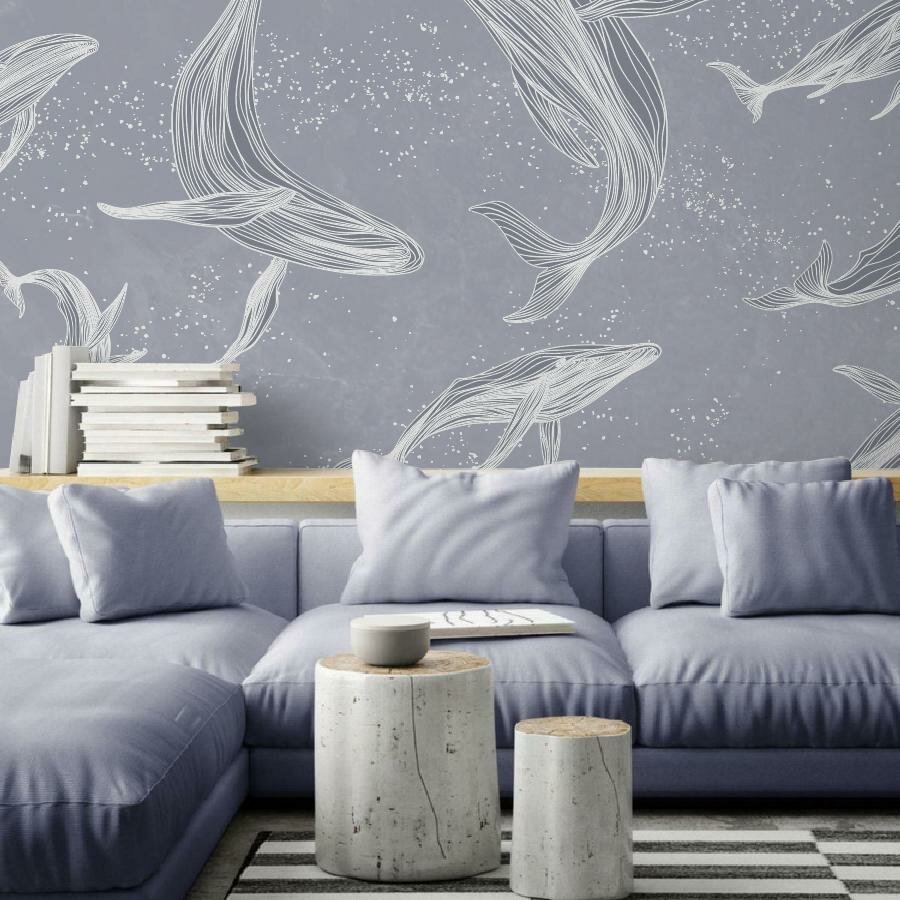 Фотообои Киты для спальни 14-1256-S-Флок 270 x 200 см (ВхШ) Бесшовные, флизелиновые, влагостойкие обои