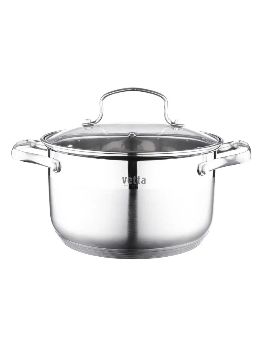 Кастрюля из нержавеющей стали со стеклянной крышкой 3,5 л, для индукции