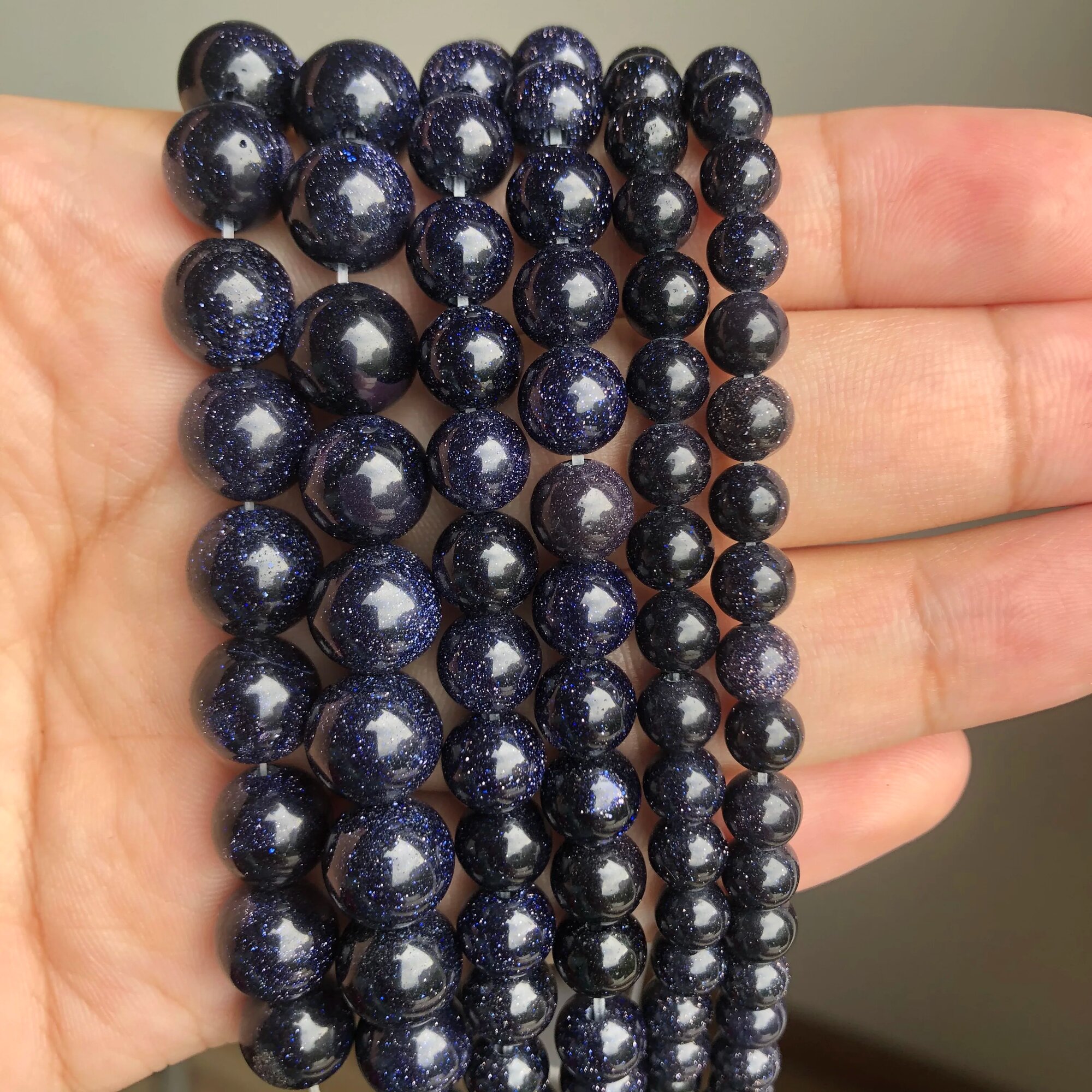 Бусины из синего камня Kuoyu 4/6/8/10 мм Темно-синий, 10mm 36pcs beads, Round Blue Sand