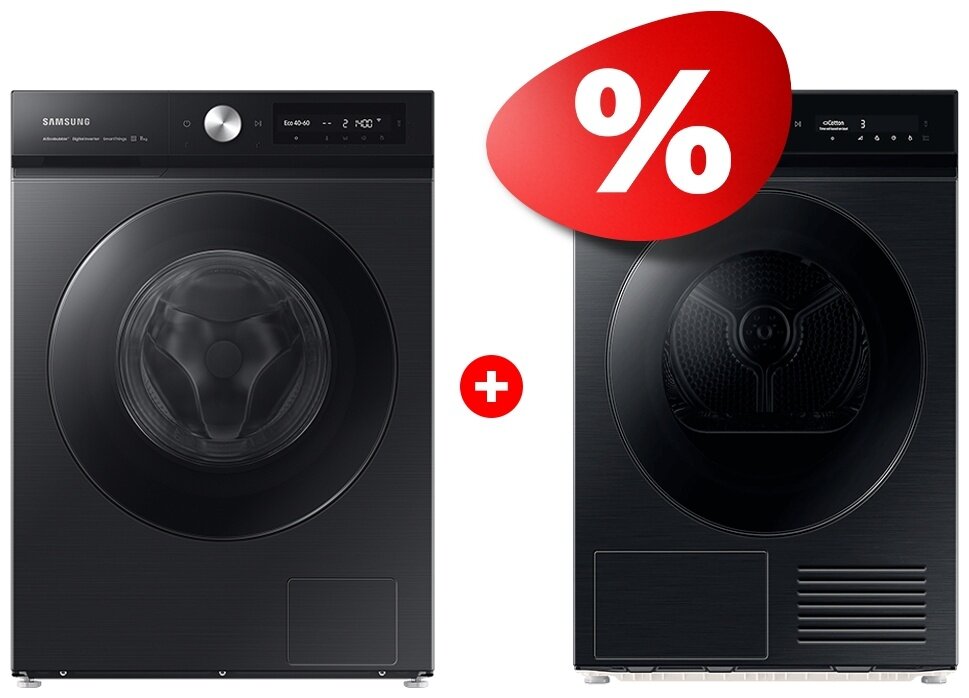 Samsung комплект в колонну Стиральная машина Samsung WW11BB944CGBLD черный + сушильная машина Samsung DV90BB9445GBLP