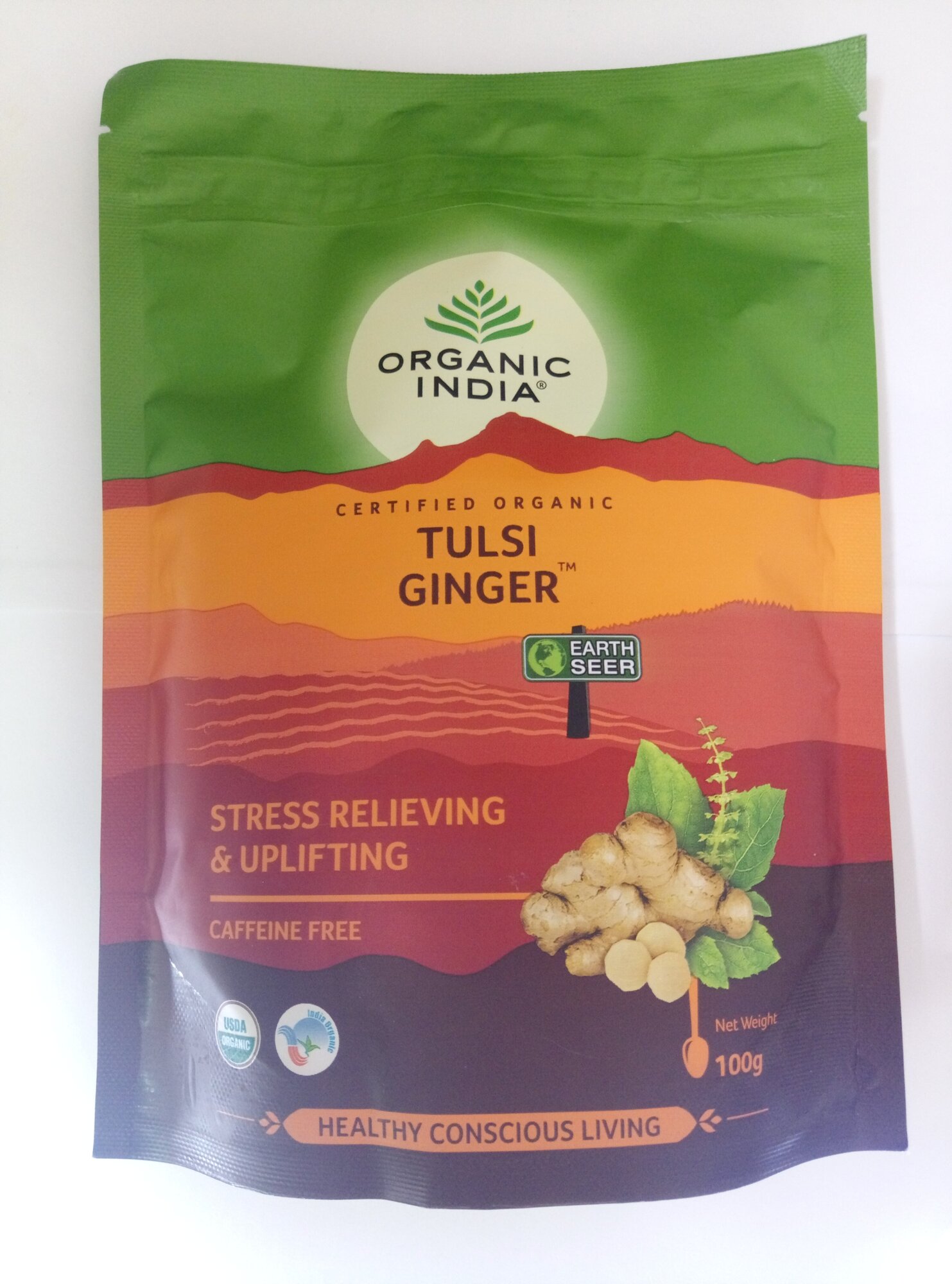 Аюрведический чай Тулси с имбирем, Tulsi Ginger, Organic India, 100 г