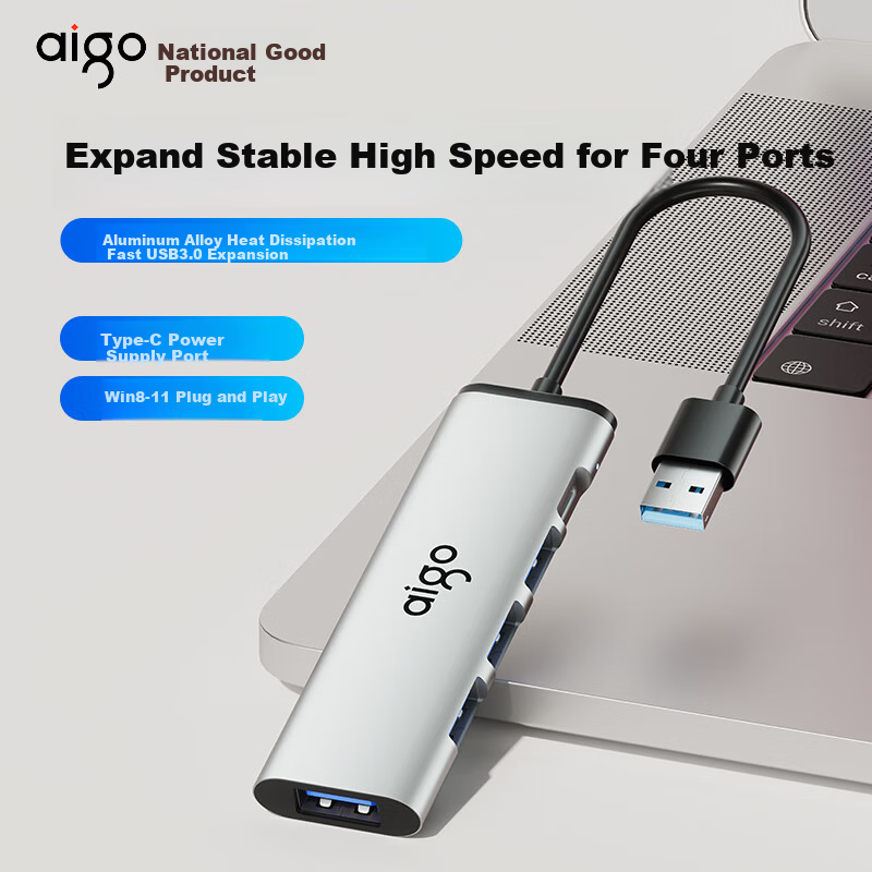 Aigo USB Hub 3.0 Adapter Converter Notebook Expansion Dock USB Extension Cable Computer Expansion Dock H02-3.0 Metal 0.5M