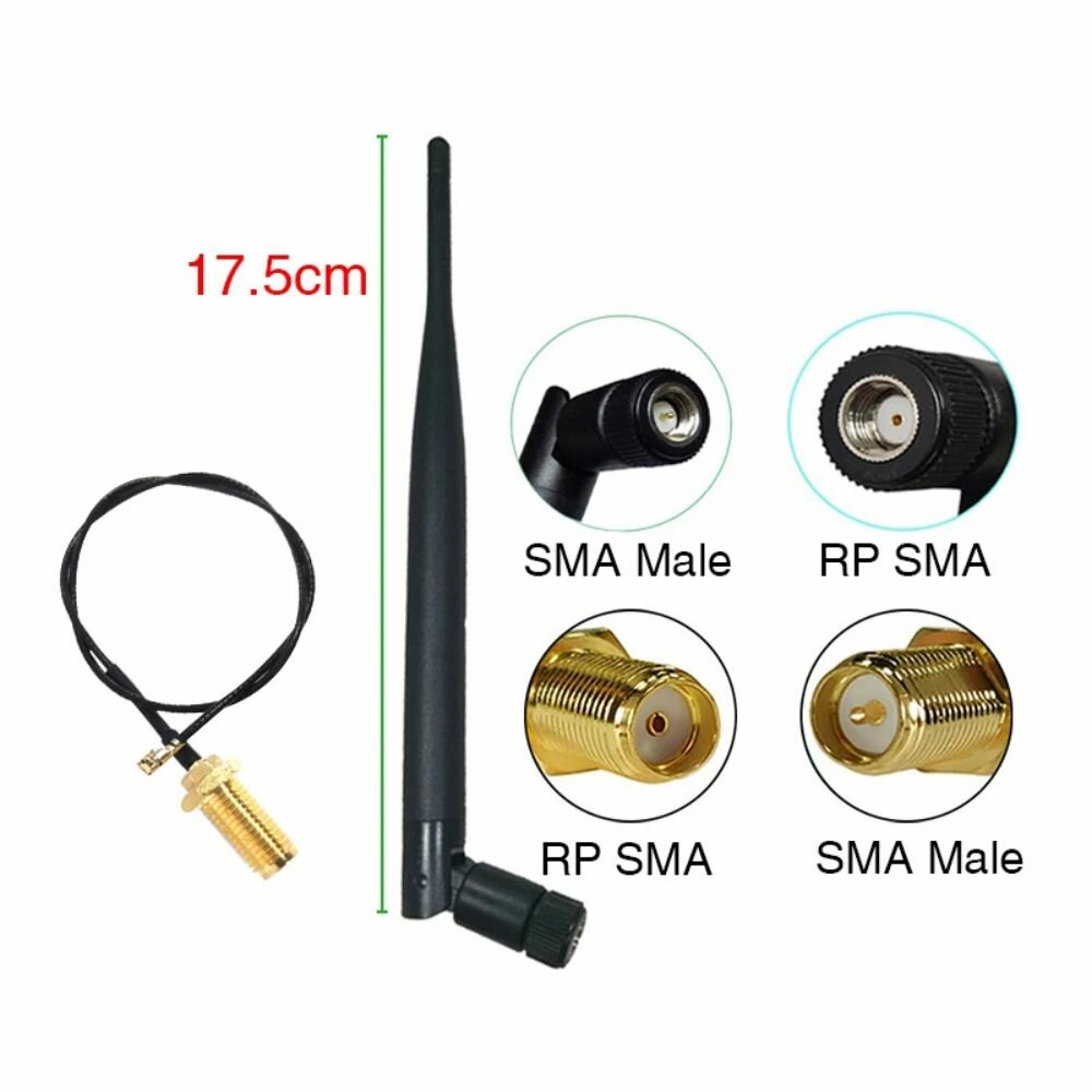 Антенна 868 МГц, 5 шт, антенна 915 МГц, Lorawan Lora 5 дБи, разъем SMA «папа-мама», антенна 868, 915 МГц, GSM, 21 см, RG 1.13, пигтейл