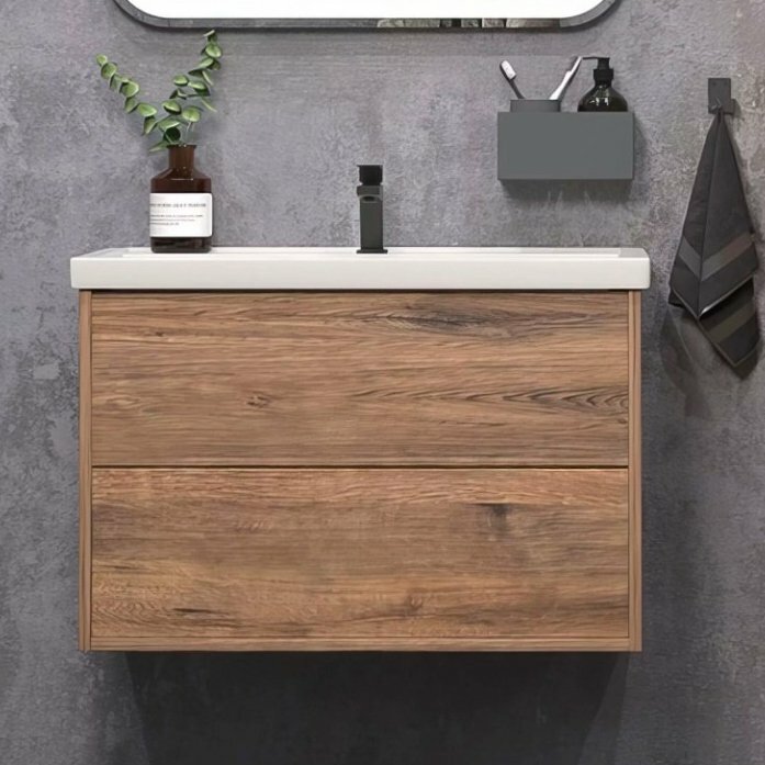 Тумба с раковиной SanStar Siva 70 подвесная, дуб веллингтон табак, раковина Фостер