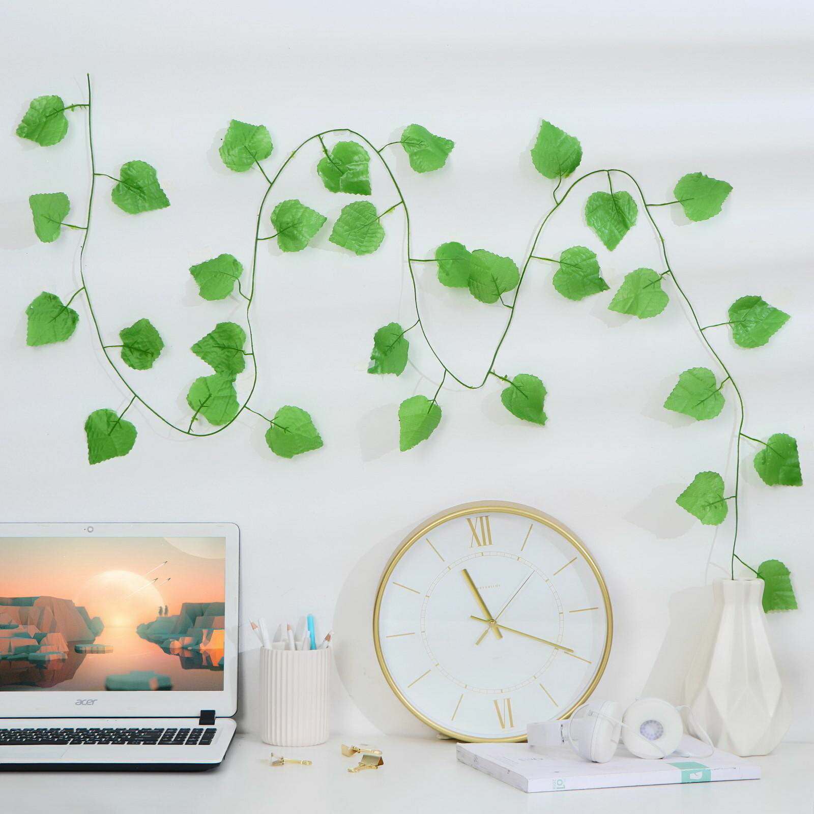 Лиана искусственная "Лист винограда", 2.1 м, цвет: зелёный, материал стебля: пластик, 12 шт.